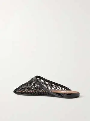 Alaïa Leather-trimmed Fishnet Mules - Black