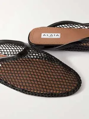 Alaïa Leather-trimmed Fishnet Mules - Black