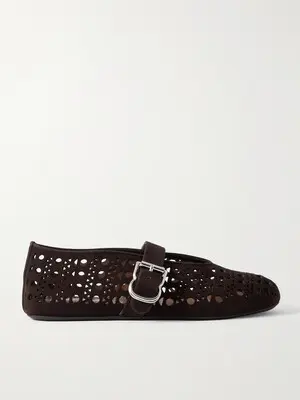Alaïa Perforated Suede Ballet Flats - Brown