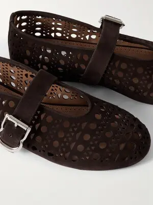 Alaïa Perforated Suede Ballet Flats - Brown
