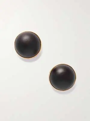 Alaïa Sphere Gold-tone Wood Earrings - Brown