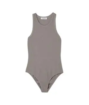 Alaïa Ribbed-knit Bodysuit - Gray