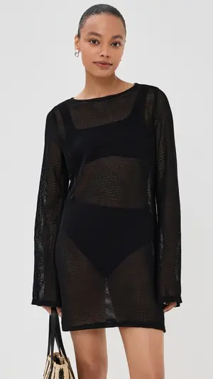 LE BOP Biarritz Long Sleeve Mini Coverup - Noir