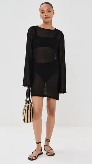 LE BOP Biarritz Long Sleeve Mini Coverup - Noir