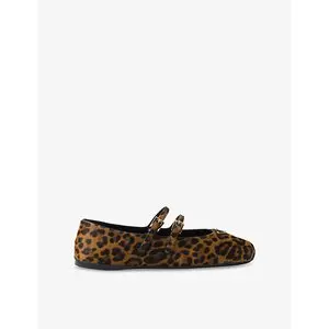 Prada Leopard Leather Ballerina Flats - Neutral