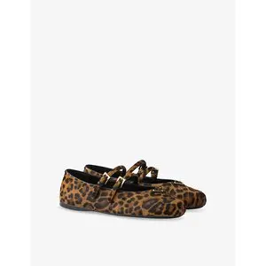 Prada Leopard Leather Ballerina Flats - Neutral