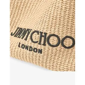 JIMMY CHOO Large Raffia And Leather Drawstring Tote Bag - Natural/black/gold