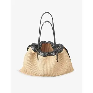 JIMMY CHOO Large Raffia And Leather Drawstring Tote Bag - Natural/black/gold