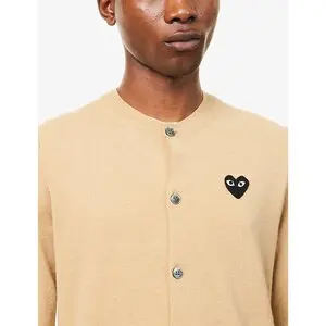 Play Comme Des Garcon Logo-embroidered Crewneck Wool Cardigan