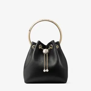 JIMMY CHOO Bon Bon Biker Leather Bag With Pearl Closure - Black