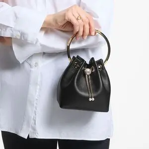 JIMMY CHOO Bon Bon Biker Leather Bag With Pearl Closure - Black