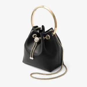 JIMMY CHOO Bon Bon Biker Leather Bag With Pearl Closure - Black