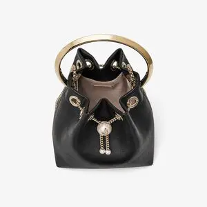 JIMMY CHOO Bon Bon Biker Leather Bag With Pearl Closure - Black