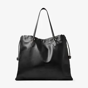 JIMMY CHOO Large Nappa Leather Drawstring Tote With Embossed Logo - Black