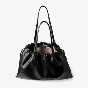JIMMY CHOO Large Nappa Leather Drawstring Tote With Embossed Logo - Black