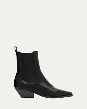 Brunello Cucinelli Leather Wool Western Chelsea Booties - Black
