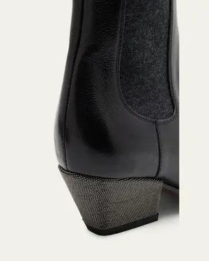 Brunello Cucinelli Leather Wool Western Chelsea Booties