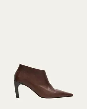 Brunello Cucinelli Leather Monili-Heel Ankle Booties - Cacao