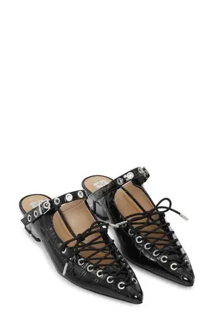 GANNI Eyelets Lace-Up Mule Black