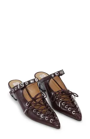 GANNI Eyelets Lace-up Mule - Tawny Port