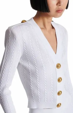 Balmain Long-sleeved Cable-knit Cardigan - White