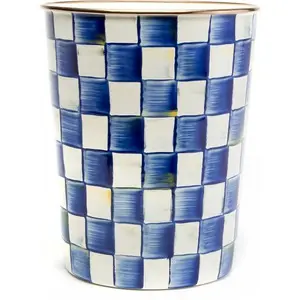 MACKENZIE-CHILDS Royal Check Enameled Steel Waste Bin - Blue/ White