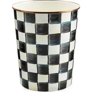 MACKENZIE-CHILDS Courtly Check Enameled Steel Waste Bin - Black/ White