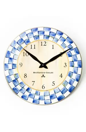 MACKENZIE-CHILDS Royal Check Enameled Steel Wall Clock - Blue/ White