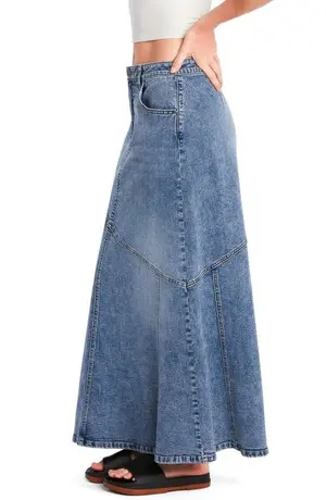 WASH LAB DENIM Seamed Denim Maxi Skirt - Dance Blue