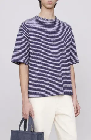 A.p.c. Bahia Texture Stripe Organic Cotton T-shirt Iak Dark Navy