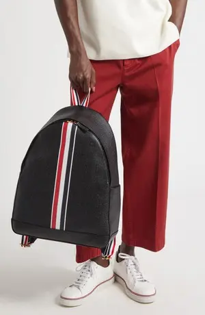 Thom Browne Pebbled Leather Backpack With Stripe Detail