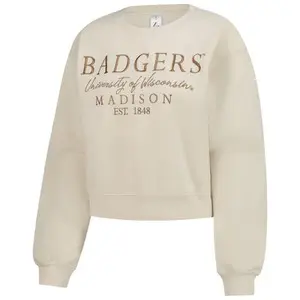 ZOOZATZ Wisconsin Badgers Cropped Crewneck Sweatshirt - Sand