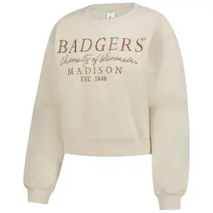 ZOOZATZ Wisconsin Badgers Cropped Crewneck Sweatshirt - Sand