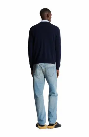 Balmain Eco-cashmere Jumper With Golden Metal Lion Press Studs - Navy