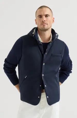 Brunello Cucinelli Flannel Down Vest - Navy Blue