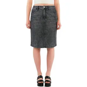 HINT OF BLU Denim Midi Skirt - Washed Grey