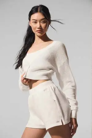 Alo Yoga Sheer Cashmere Cropped Cardigan Sweatshirt - Ivory