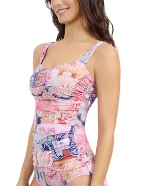 GOTTEX Printed Ruched Front Sweetheart Tankini - Multi
