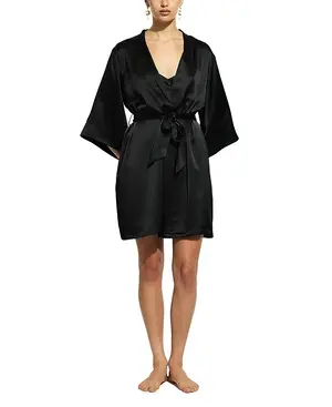 Ginia Silk Wrap Gown Robe - Black