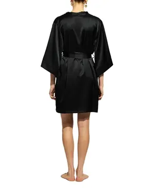 Ginia Silk Wrap Gown Robe - Black