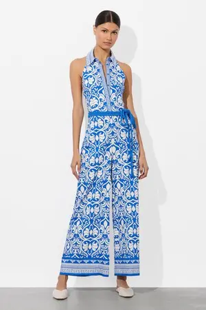 Alice + Olivia Alara Linen Jumpsuit - Blue