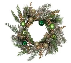 NORTHLIGHT Ornaments And Berries Christmas Wrea H 24 - One-color