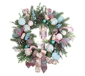 NORTHLIGHT 24' Nutcracker And Ornaments Pine Ch Ristmas Wreath - One-color