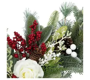 NORTHLIGHT Mixed Foliage And Roses Christmas Wreath 30