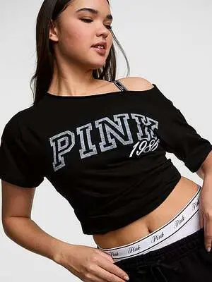 Pink Campus Cotton™ Off-The-Shoulder Tee Black