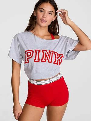 Pink Campus Cotton™ Off-the-shoulder Tee - Grey