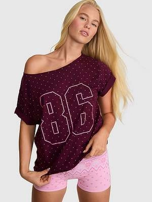 Pink Campus Cotton™ Off-the-shoulder Tee - Print