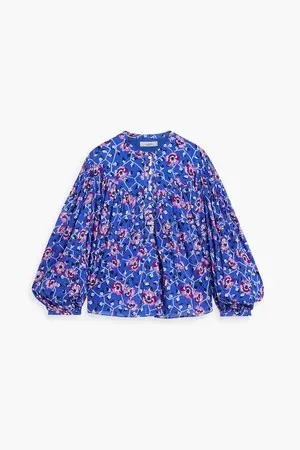 MARANT ETOILE Salika Floral-print Cotton-voile Top - Bright Blue
