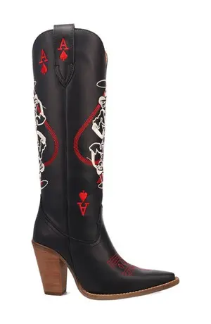 DINGO Ace Of Spades Embroidered Cowboy Boots - Black