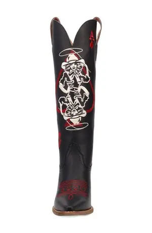 DINGO Ace Of Spades Embroidered Cowboy Boots - Black